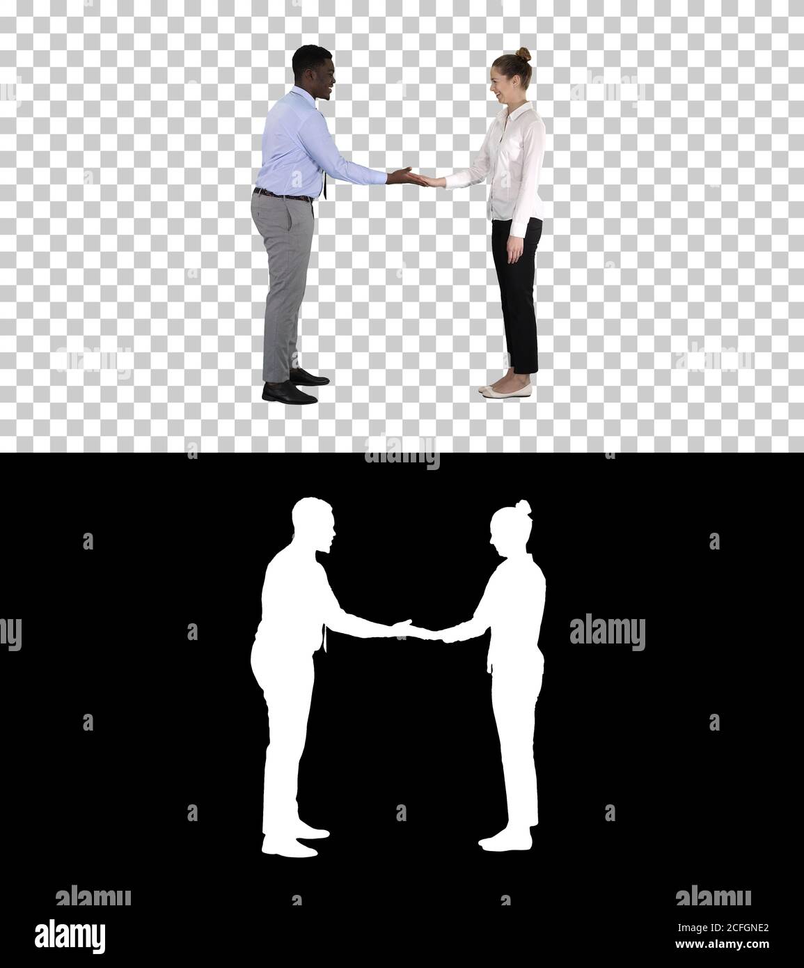 African man and caucasian woman giving low five, Alpha Channel Stock ...