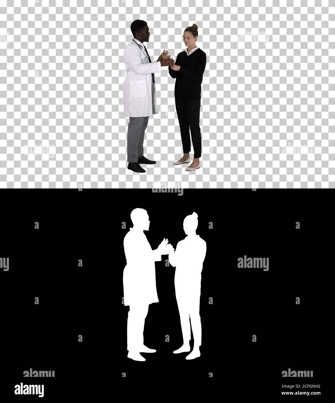 Male doctor offers medication to young woman, Alpha Channel Stock Photo ...