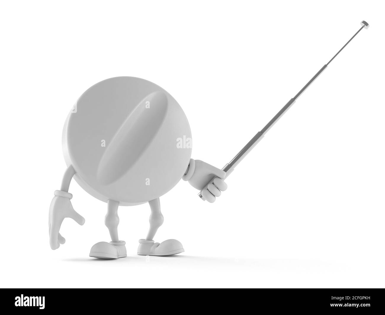 Tablet character holding pointer stick isolated on white background ...