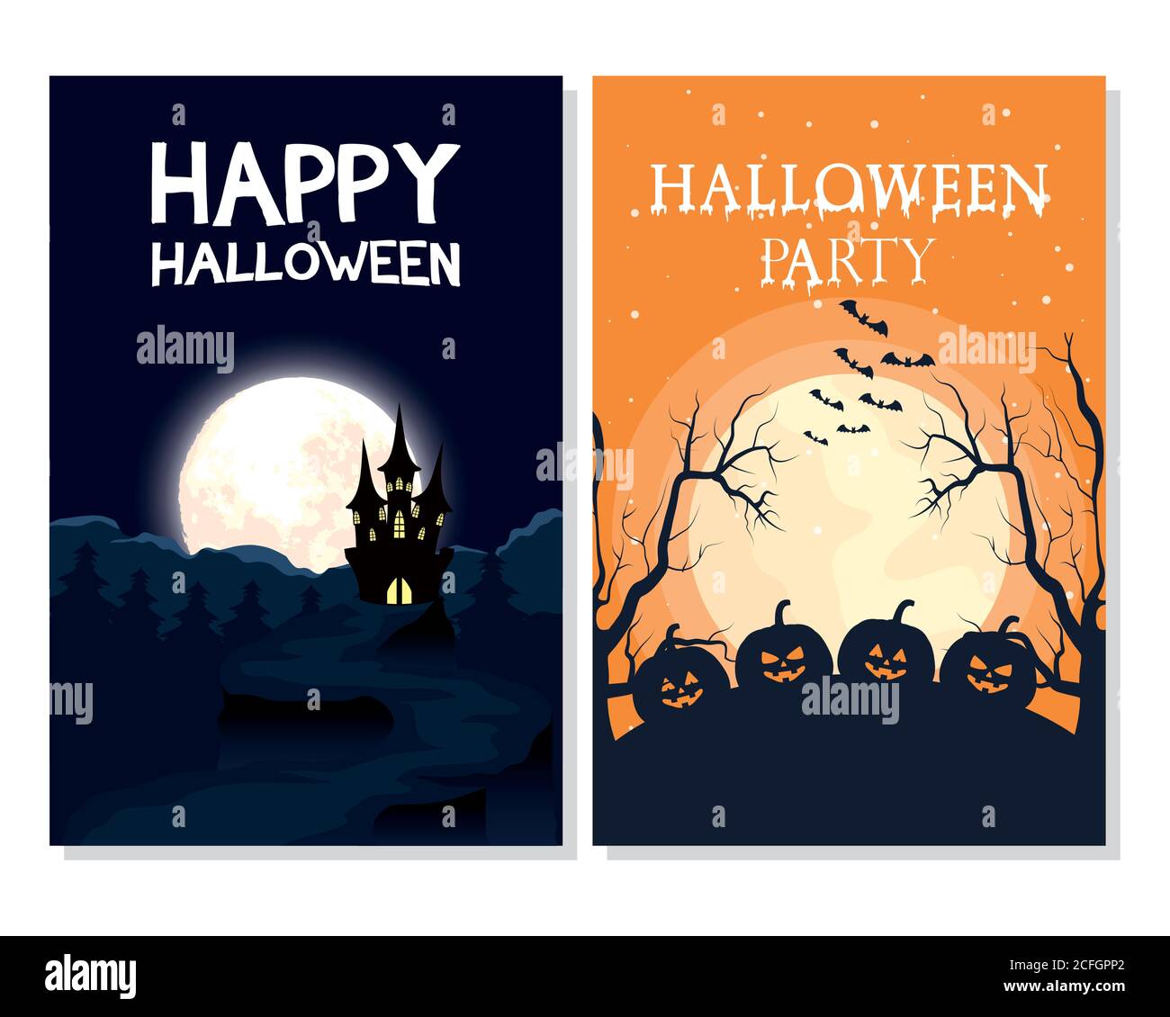 happy halloween card with letterings and darks scenes vector ...