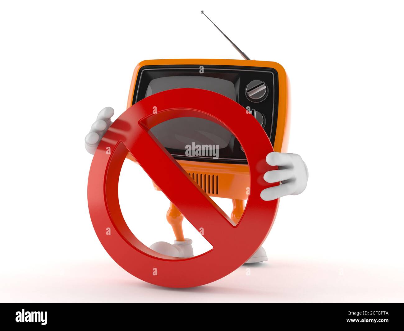 Retro TV character with forbidden sign isolated on white background ...