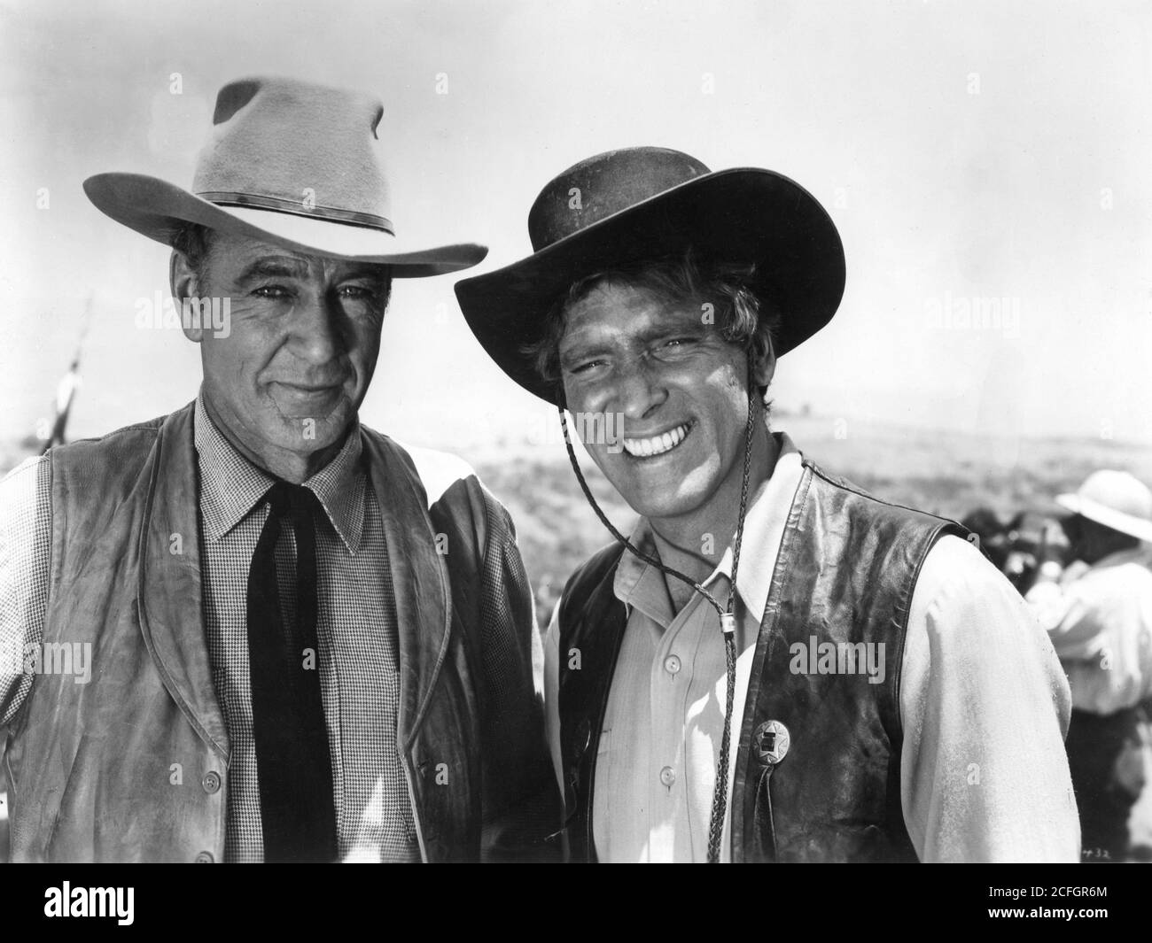 GARY COOPER and BURT LANCASTER on set candid portrait during break in ...