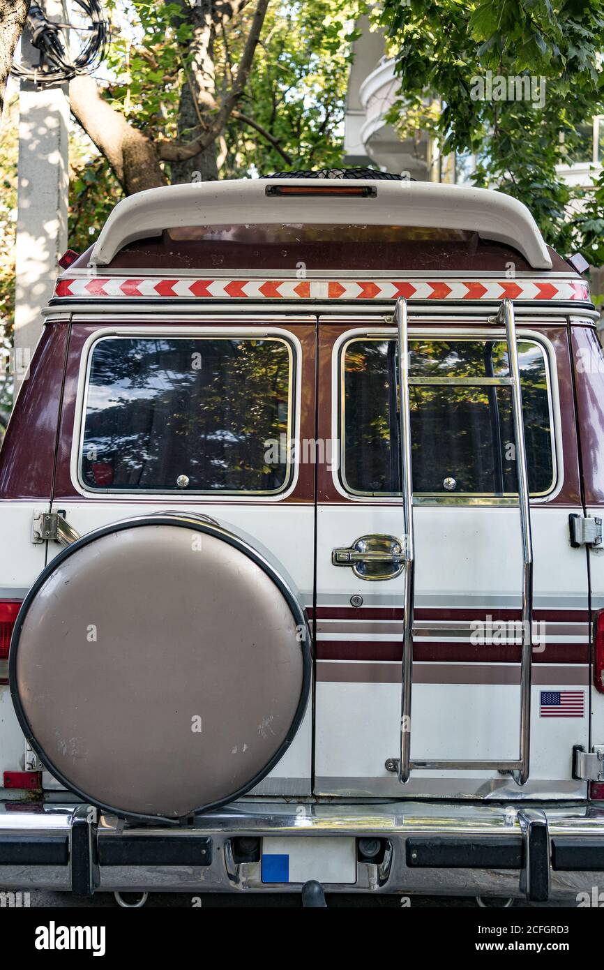 Old Retro Bus. Rough Metal Surface Texture. Vintage Car Bus Stock Photo ...
