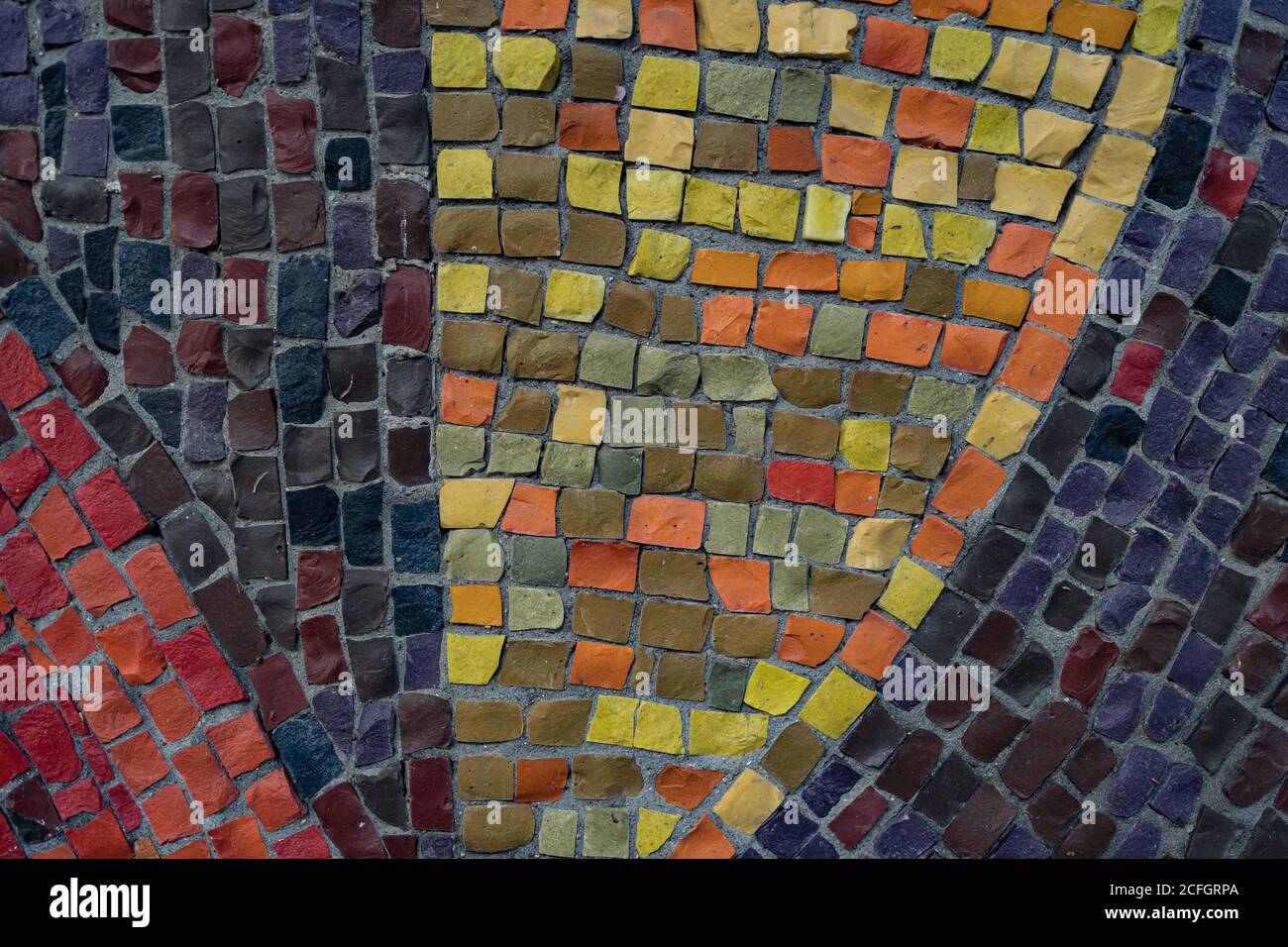 Detail of a beautiful old crumbling abstract ceramic mosaic decoration ...