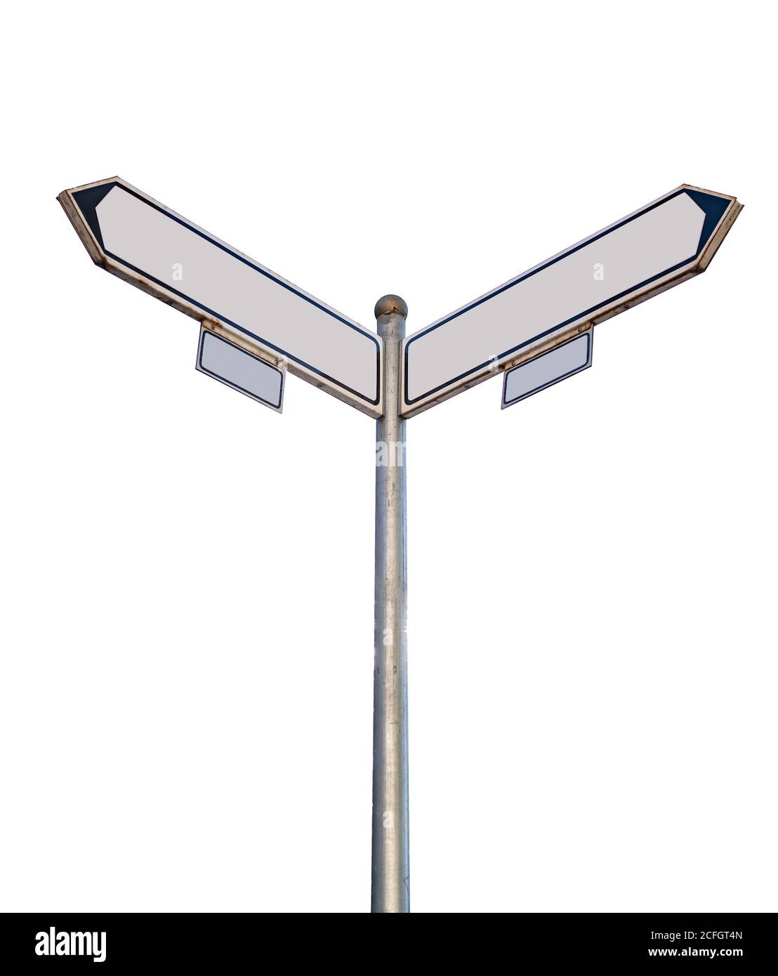 Two Blank arrow mock-ups design on street pole outdoors to show ...