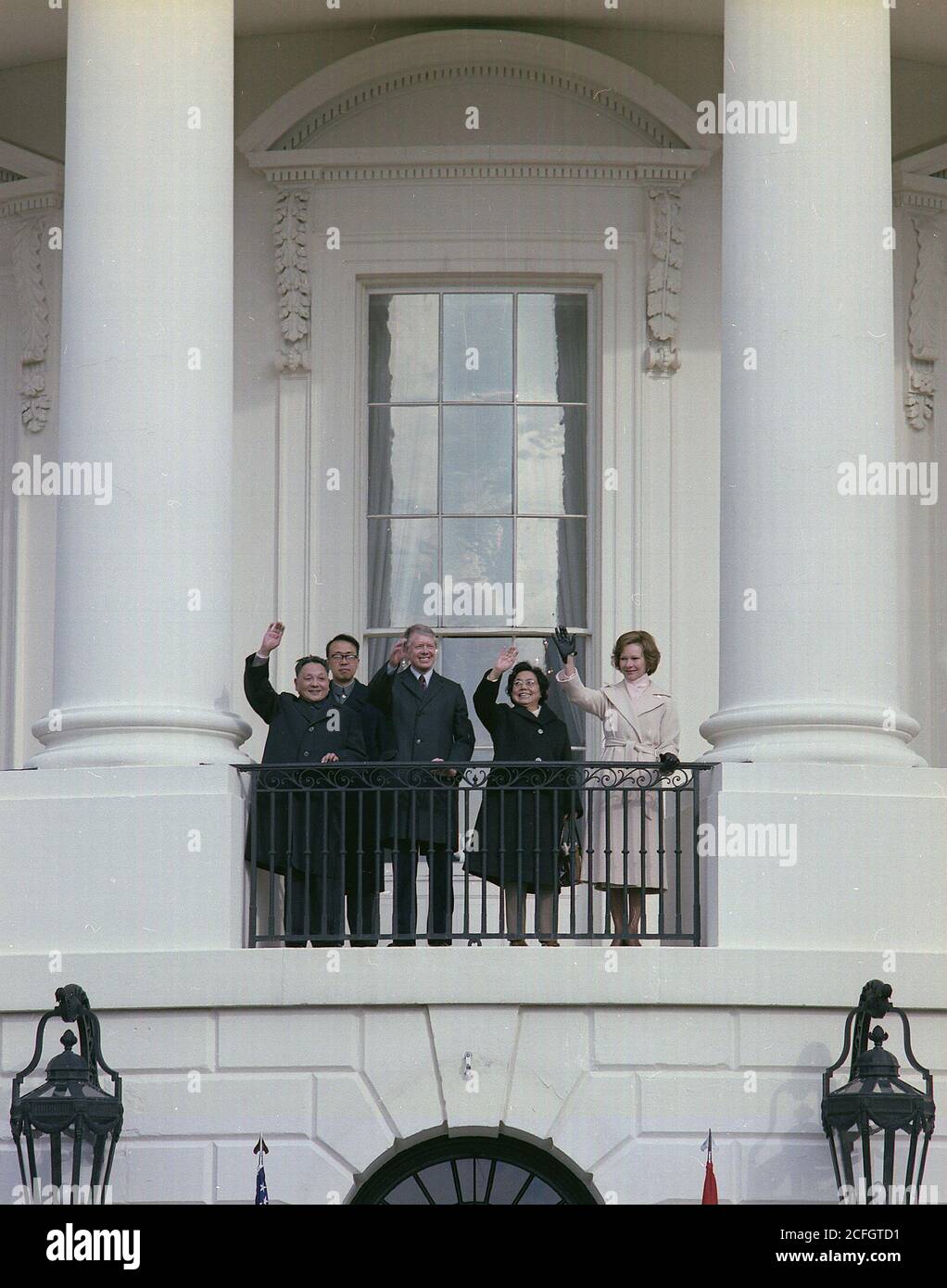 Deng Xiaoping Jimmy Carter Madame Zhuo Lin and Rosalynn Carter wave ...