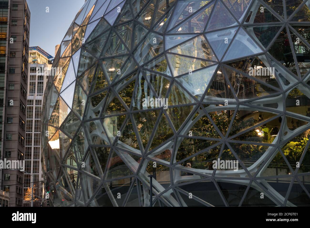 Seattle, USA - March 1, 2019: The Amazon Spheres in downtown early in ...