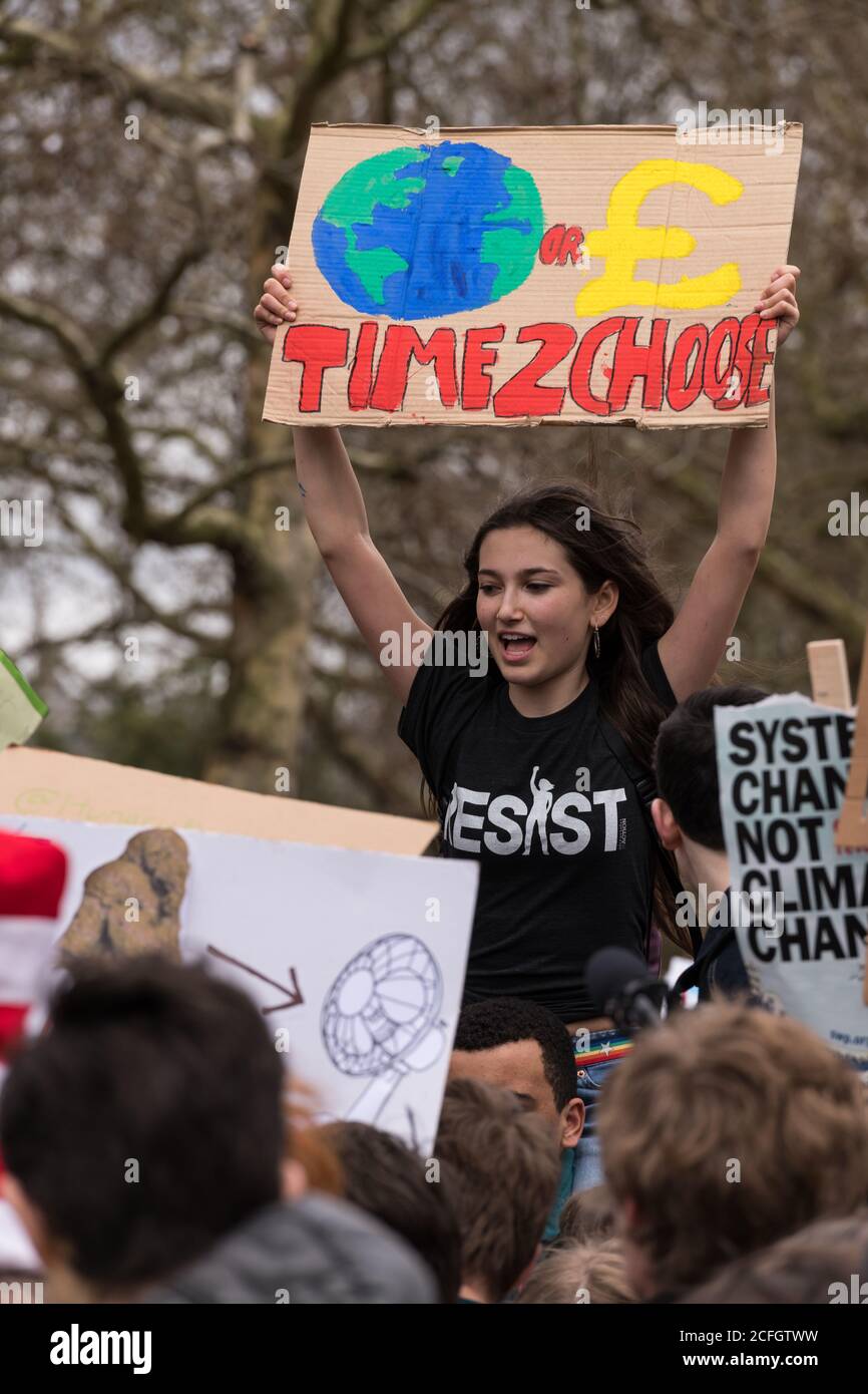 London, UK - Mar 15, 2019: Kids on strike from school overrunning the ...