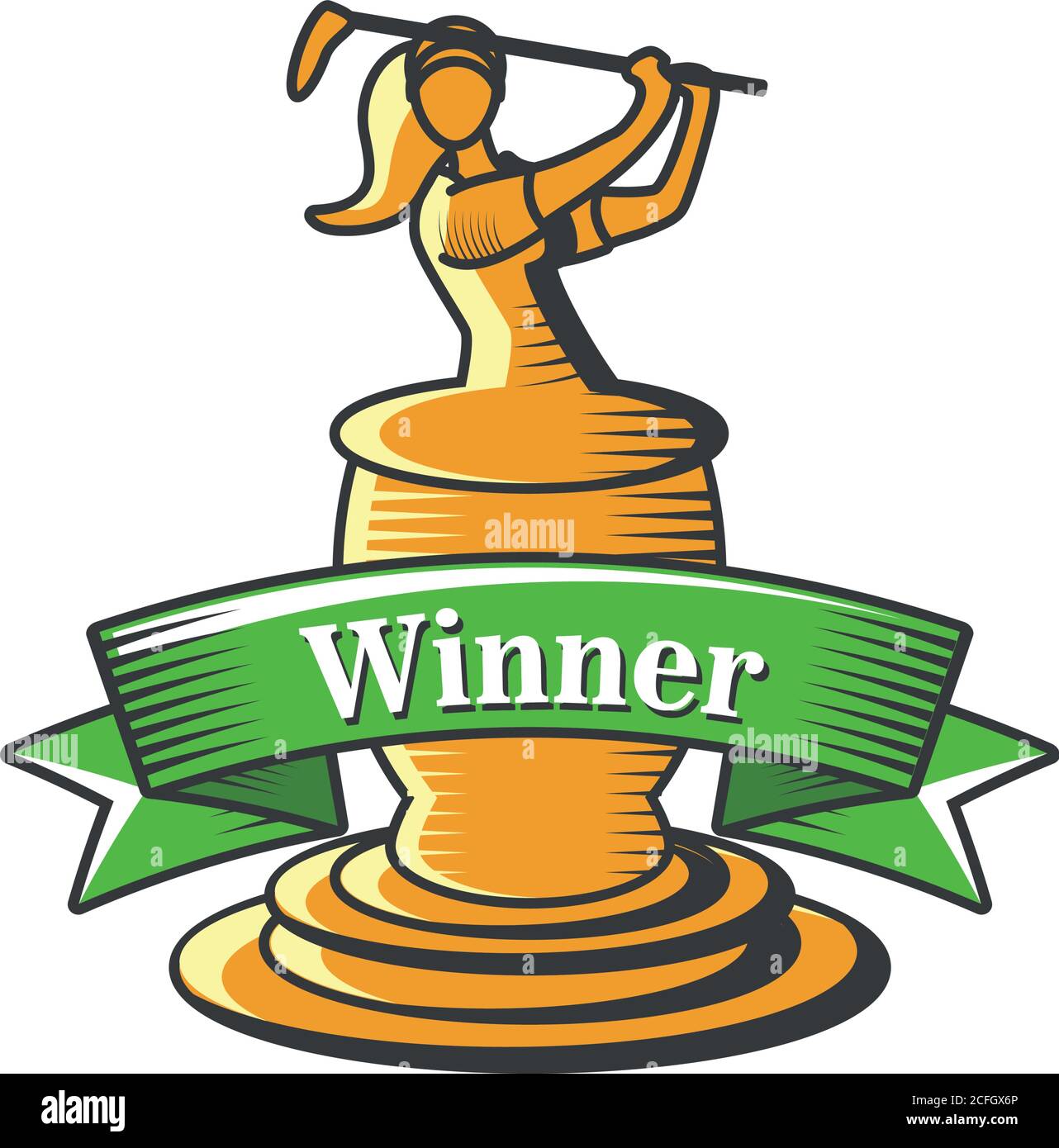 winner label with golf trophy on white background vector illustration ...