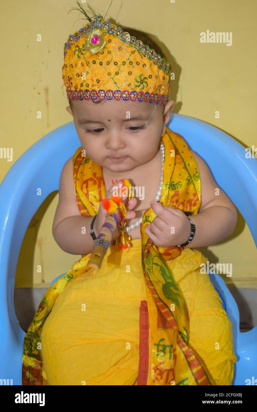 Cute Indian Kid dressed up as little Lord Krishna on the occasion of ...