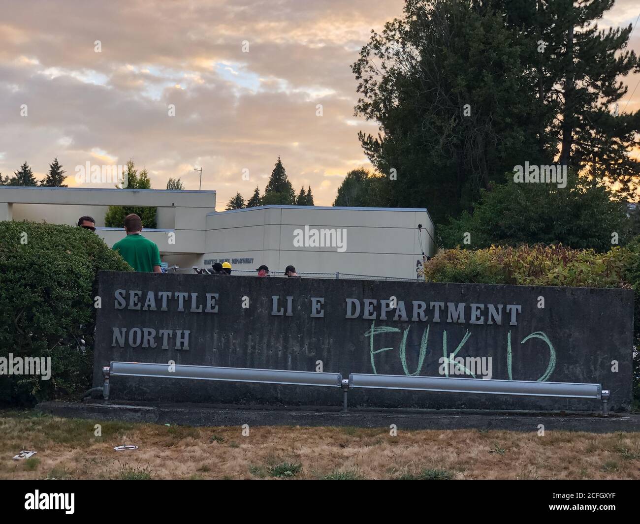 Seattle, USA - Aug 21, 2020: Damaged Seattle Police North Precinct sign ...