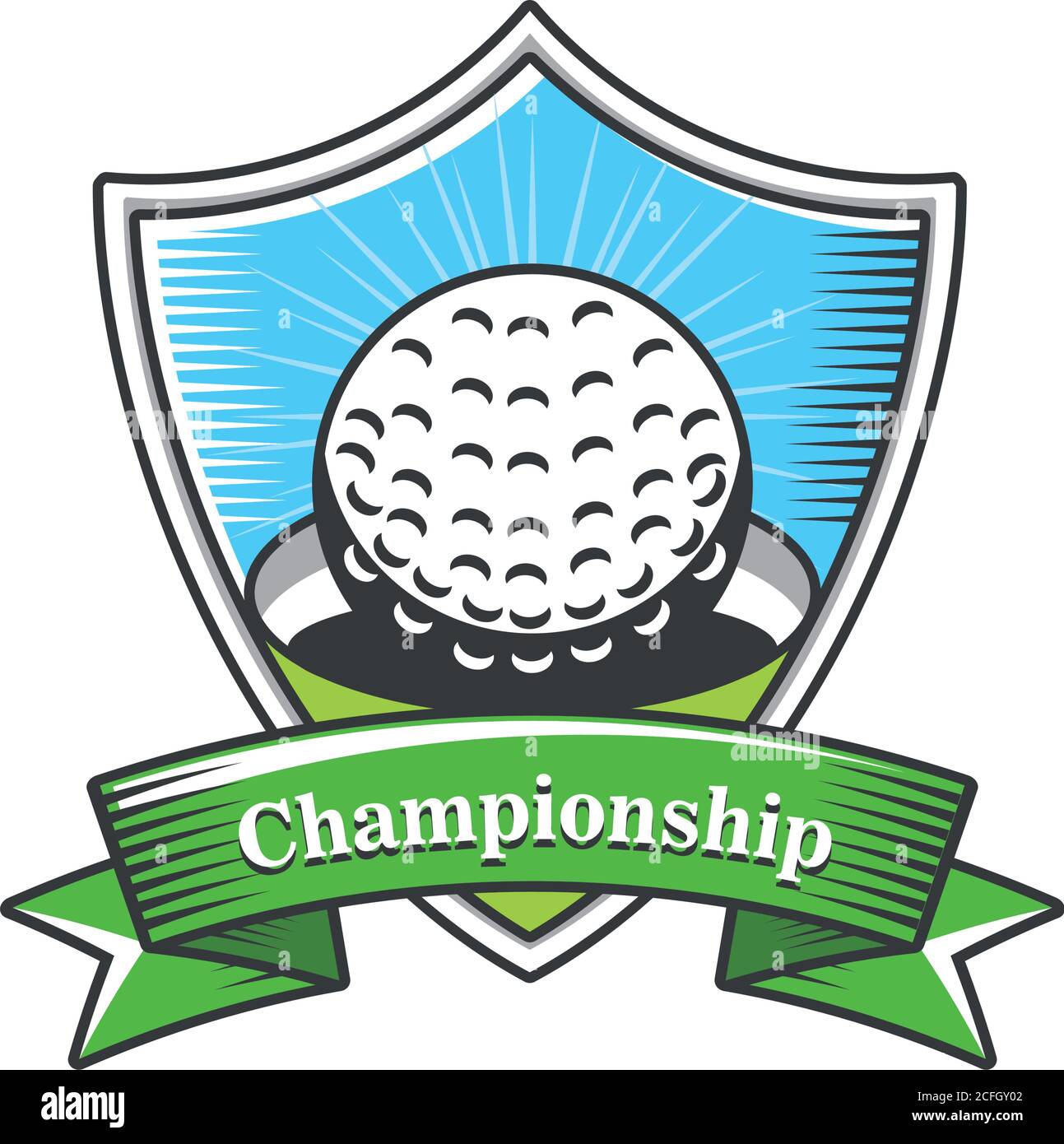 championship label with shield and golf ball vector illustration design ...