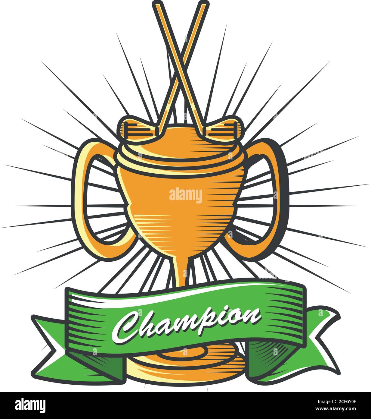 champion label with golf trophy on white background vector illustration ...
