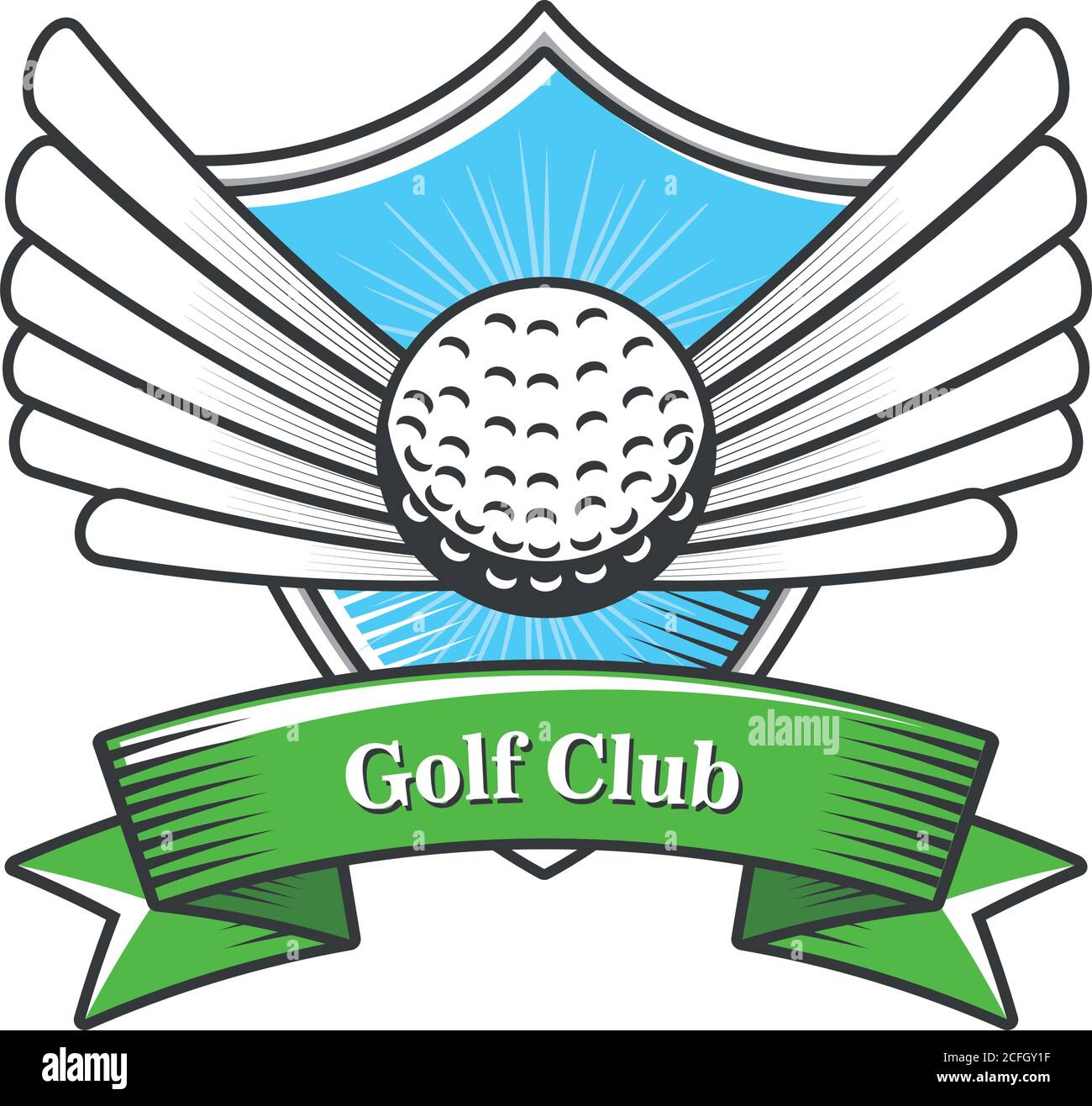 golf club label with shield and golf ball on white background vector ...