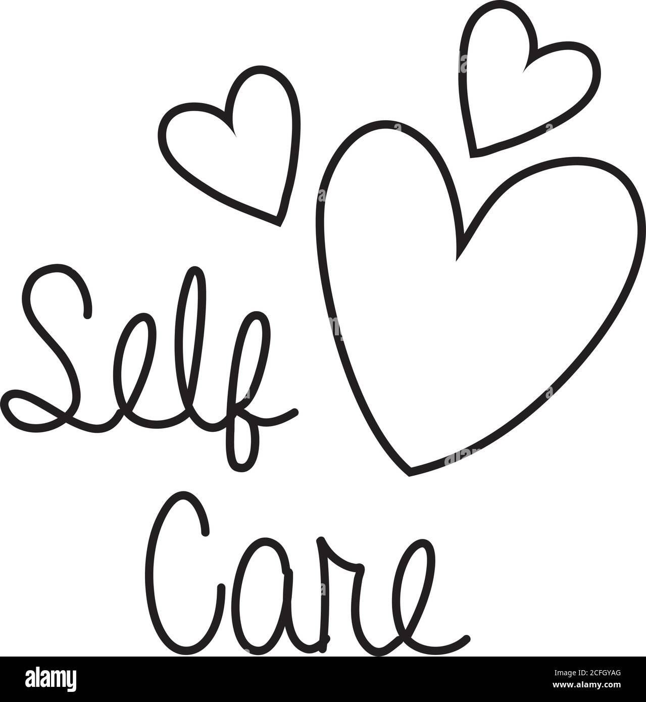 self care campaing lettering with hearts line style vector illustration ...