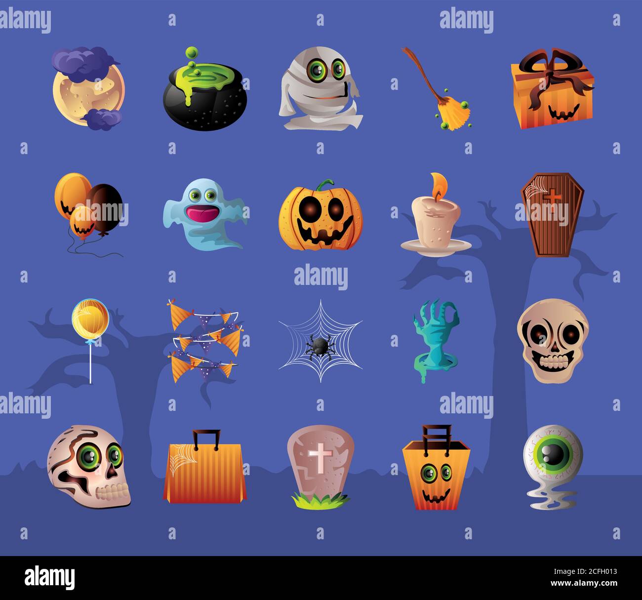 set of icons for halloween over purple background vector illustration ...