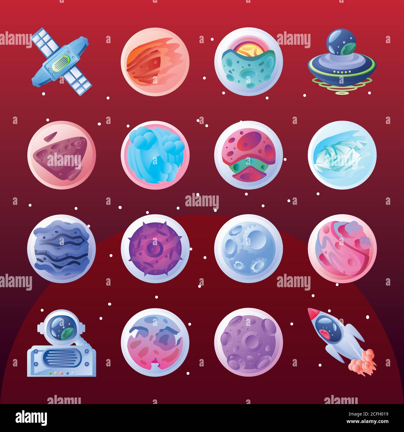 set of icons solar system in red background vector illustration design ...