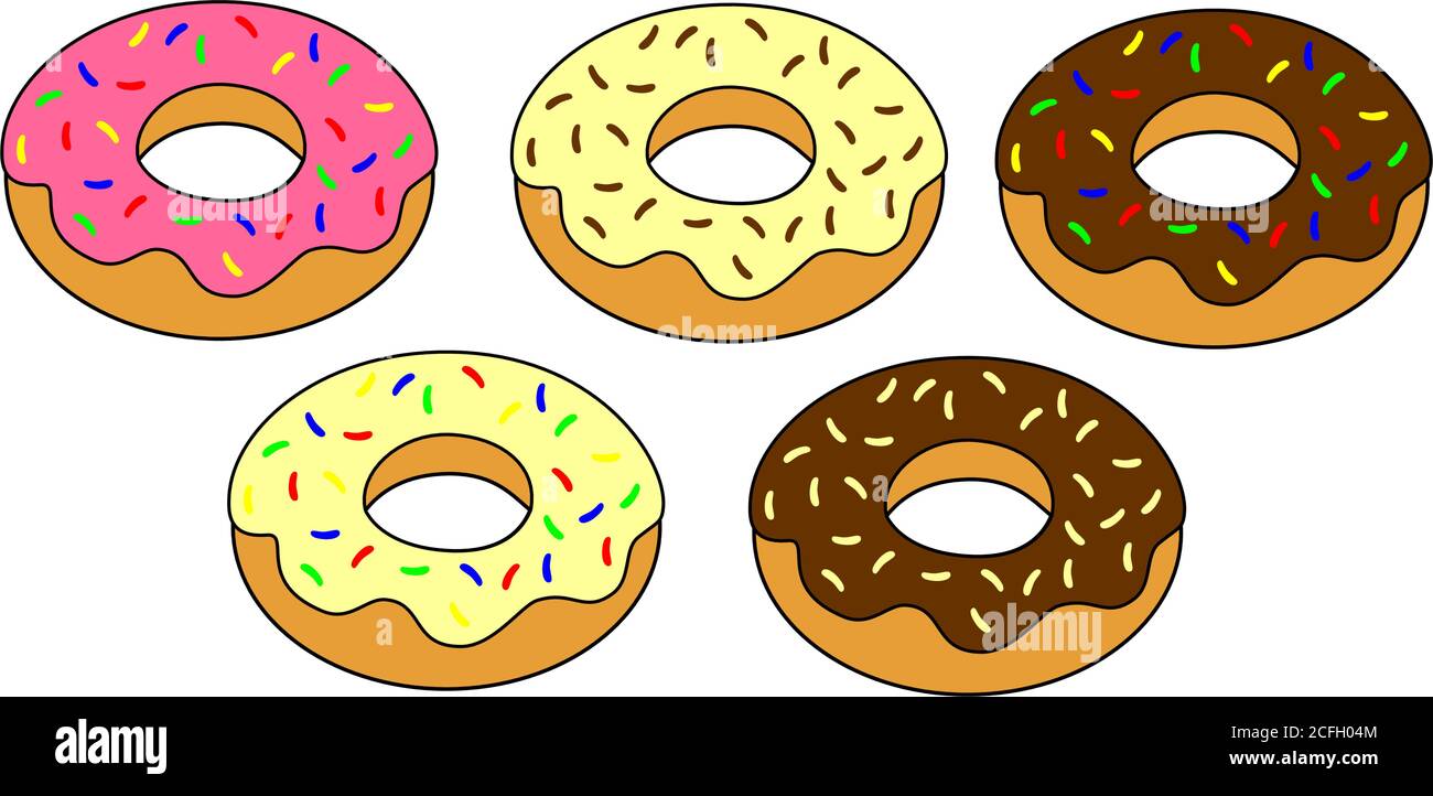 Donut assortment cartoon with thin outline Stock Vector Image & Art - Alamy