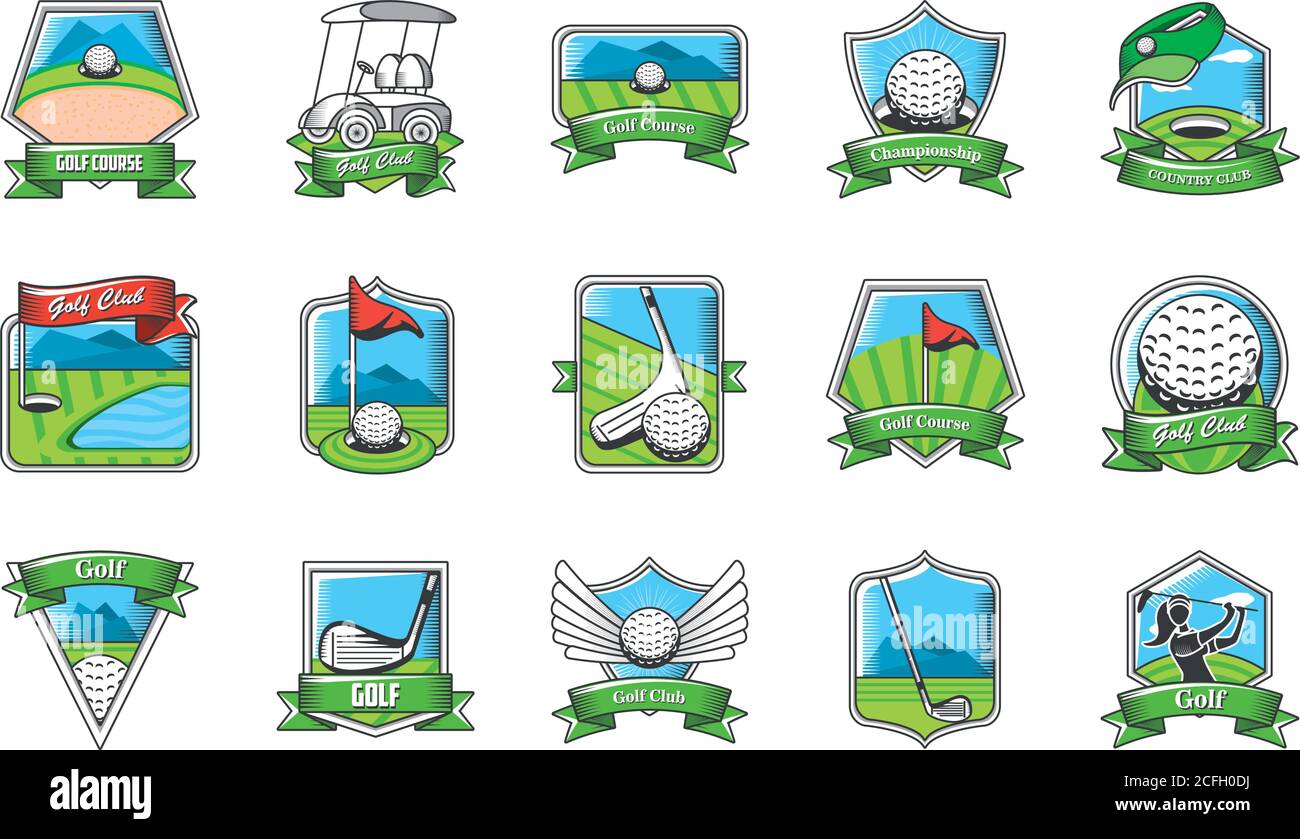 set of golf emblems, shields, labels on white background vector ...