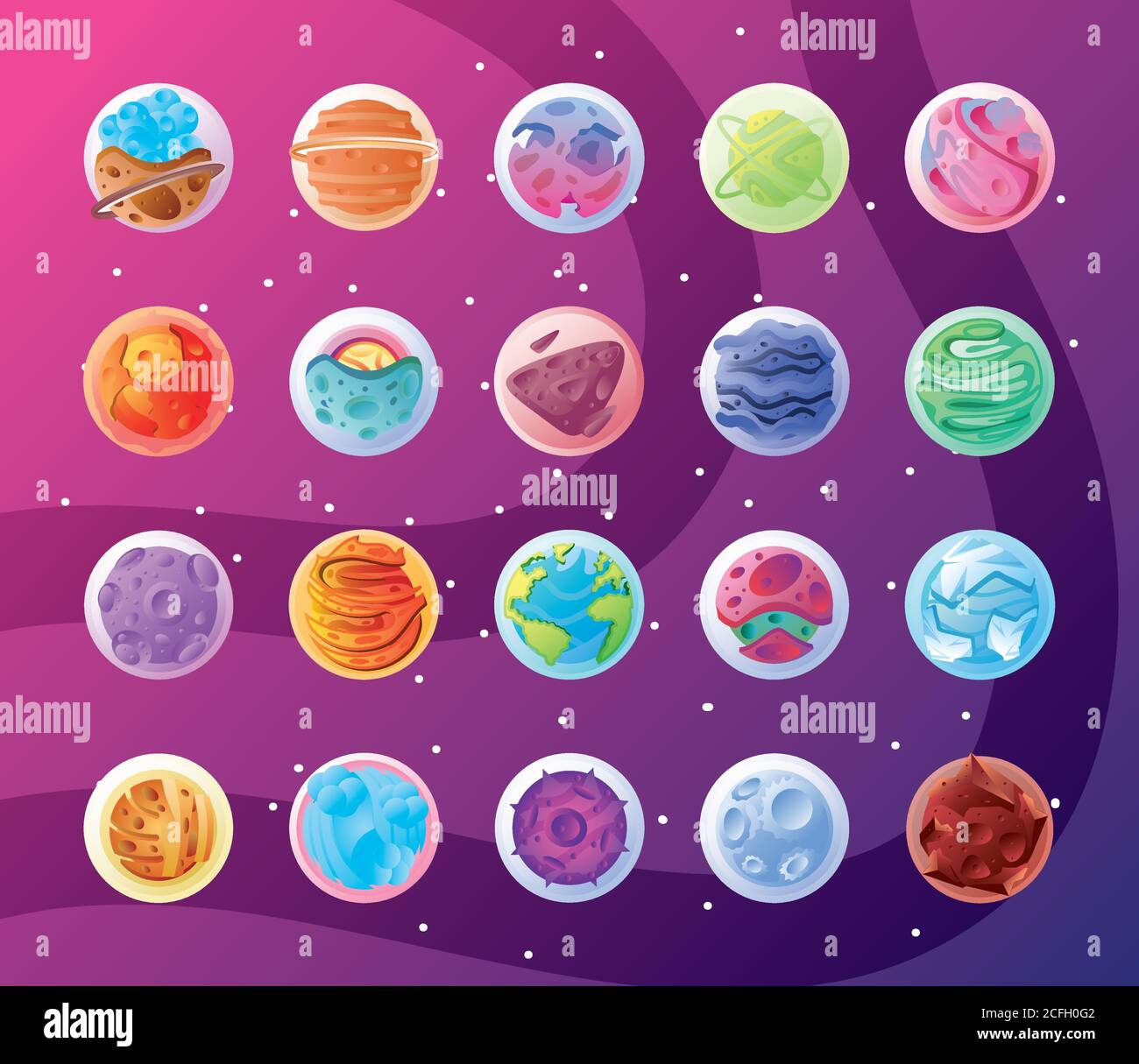 set of icons with planets of the solar system vector illustration ...