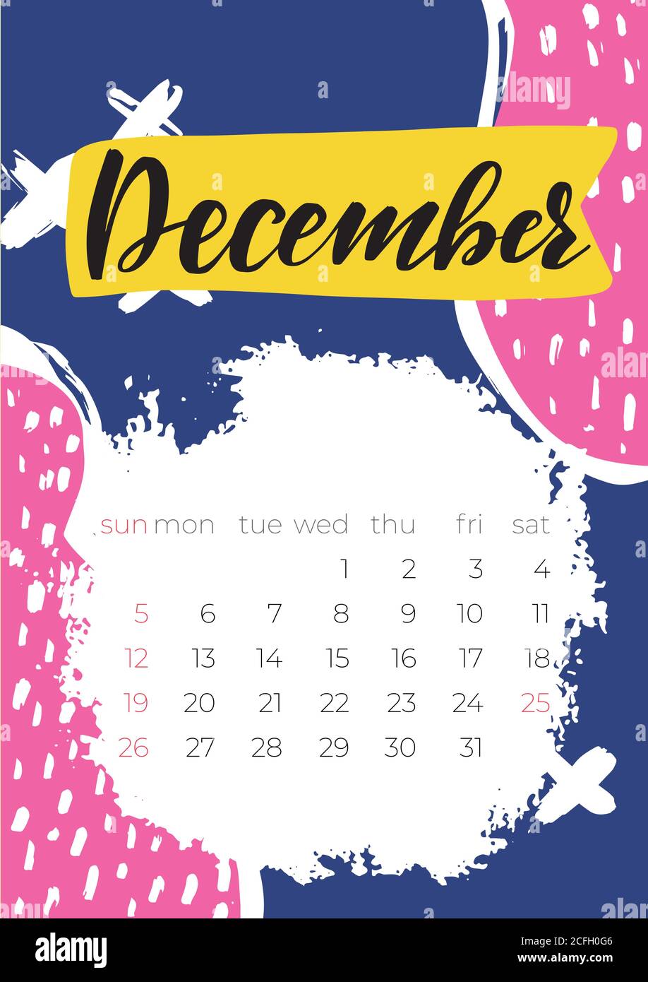 Hand Drawn 2021 December English Calendar Abstract Vector Stock Vector ...