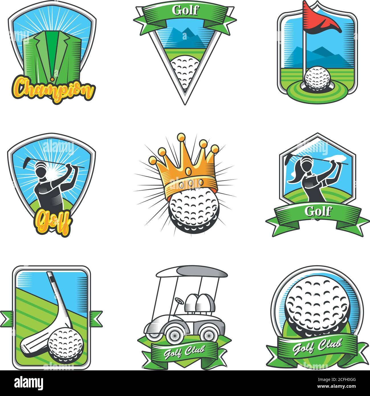 set of golf emblems, shields, labels and badges vector illustration ...