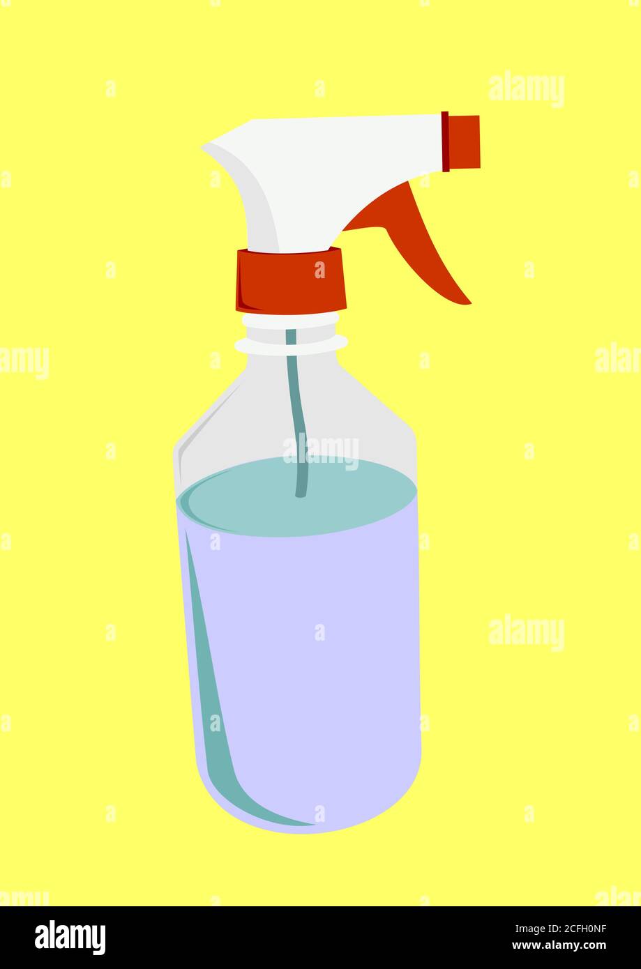 Red and white spray bottle with yellow background, liquid sprayer Stock ...