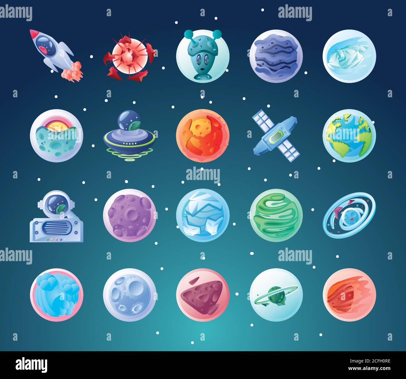 set of icons with planets or asteroids of the solar system Stock Vector ...