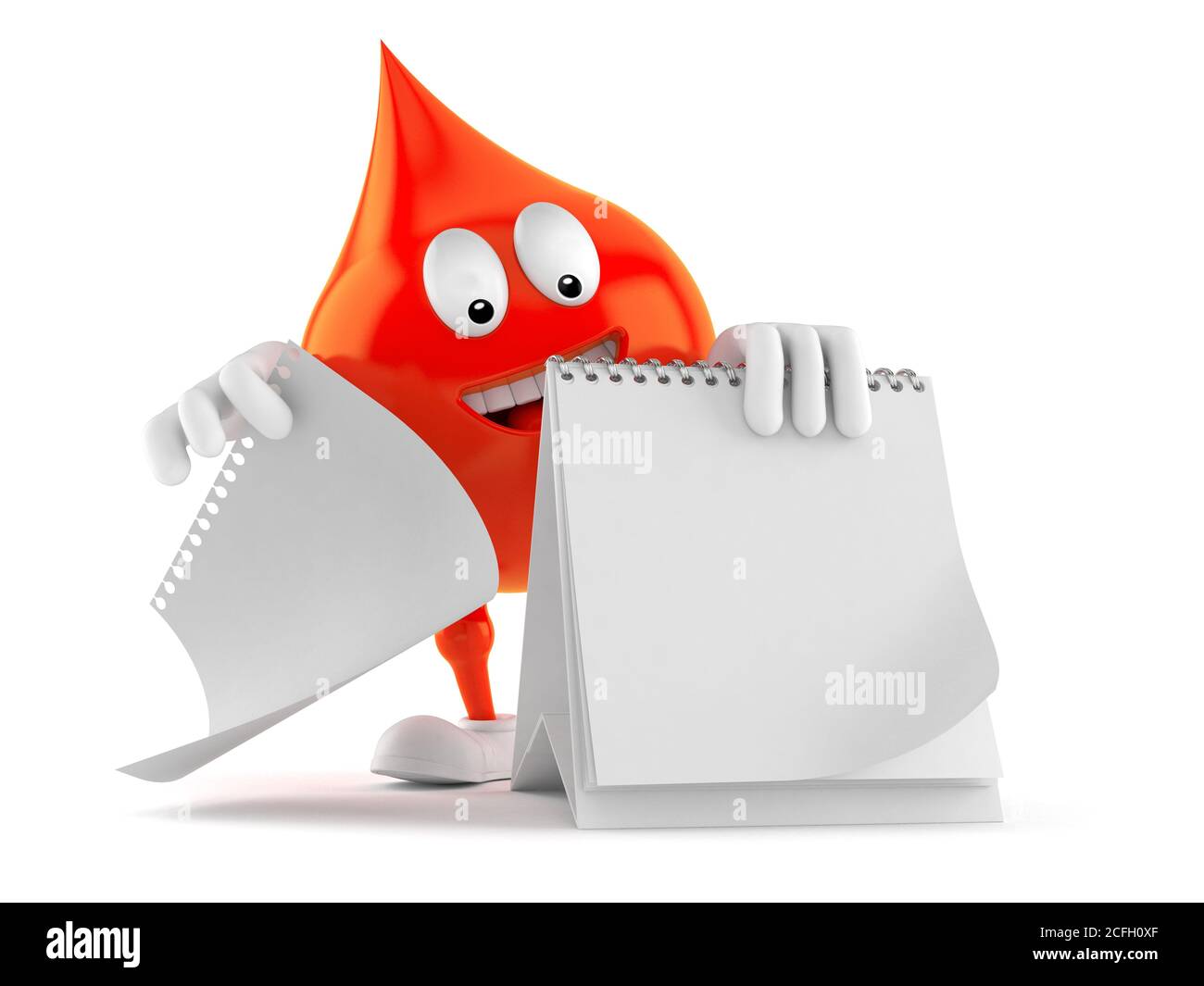 Blood drop character with blank calendar isolated on white background ...