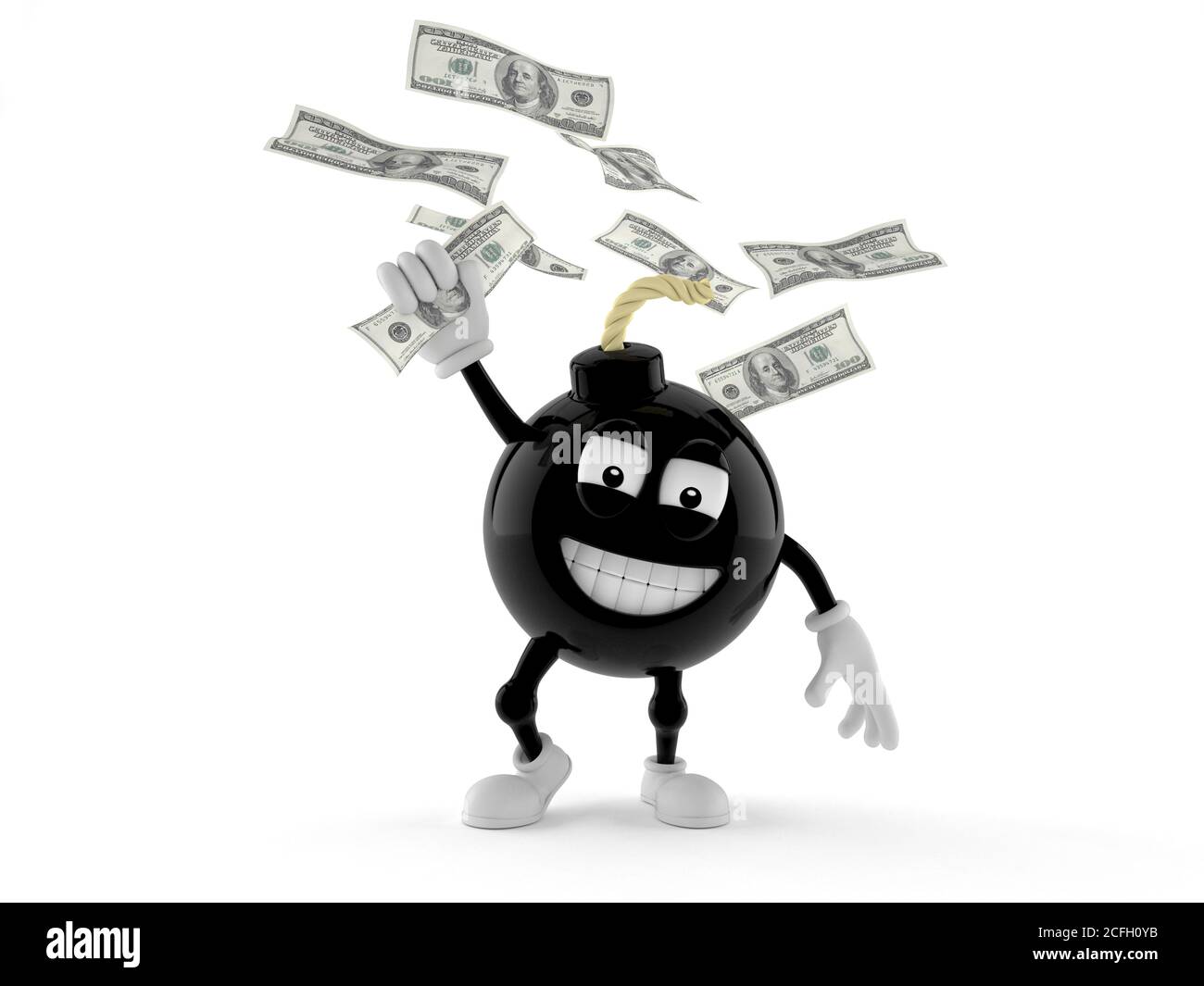 Bomb character catching money isolated on white background Stock Photo ...