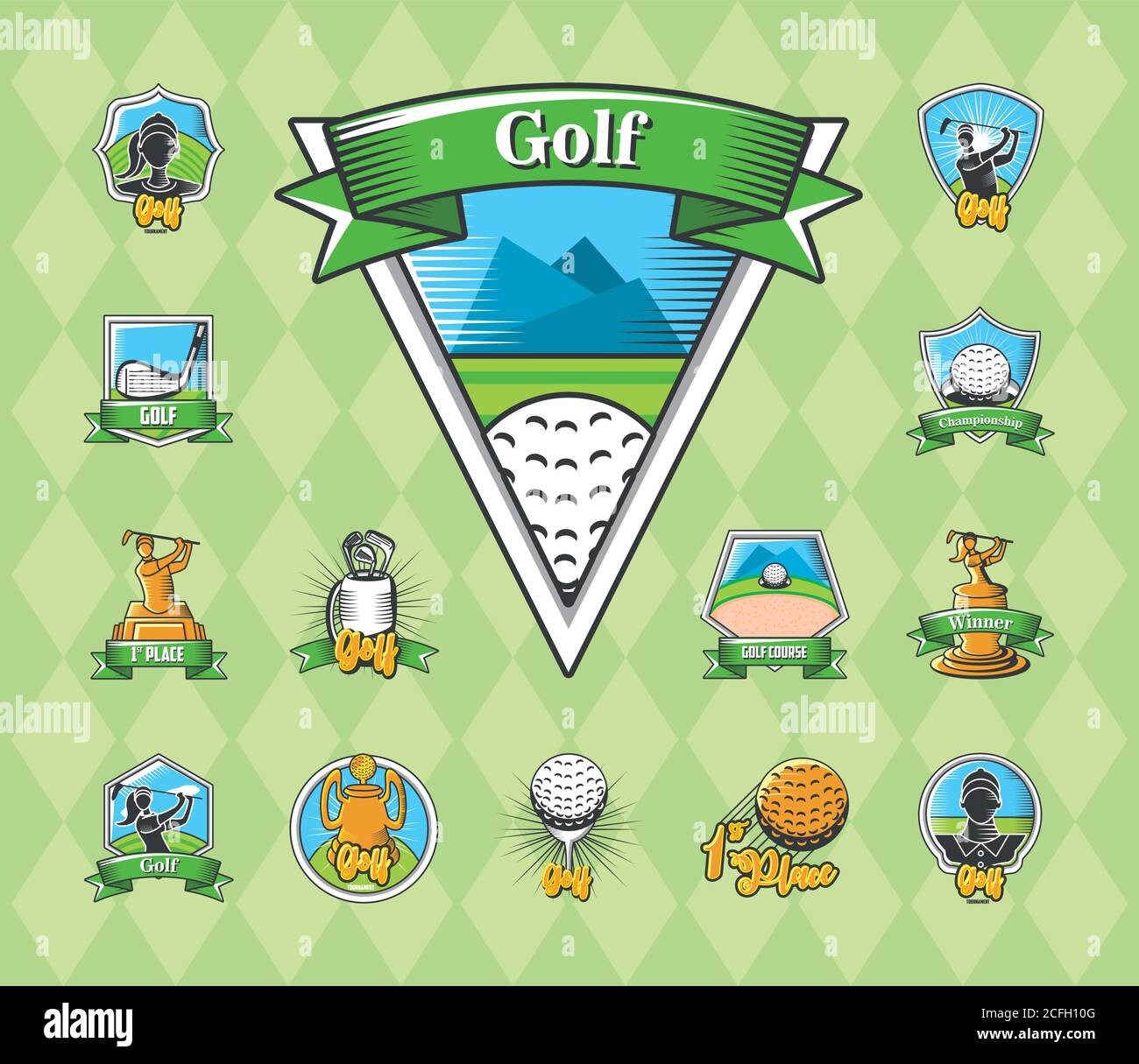 bundle of golf emblems, shields, labels and badges vector illustration ...