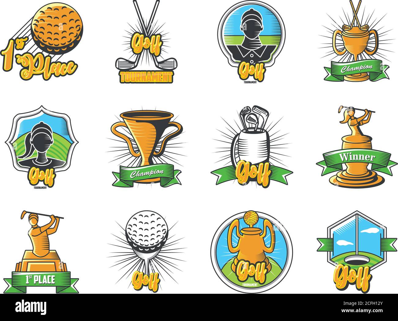 set of golf emblems, shields and labels vector illustration design ...