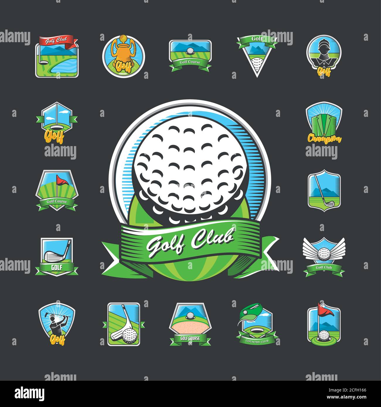 bundle of golf emblems, shields and labels vector illustration design ...