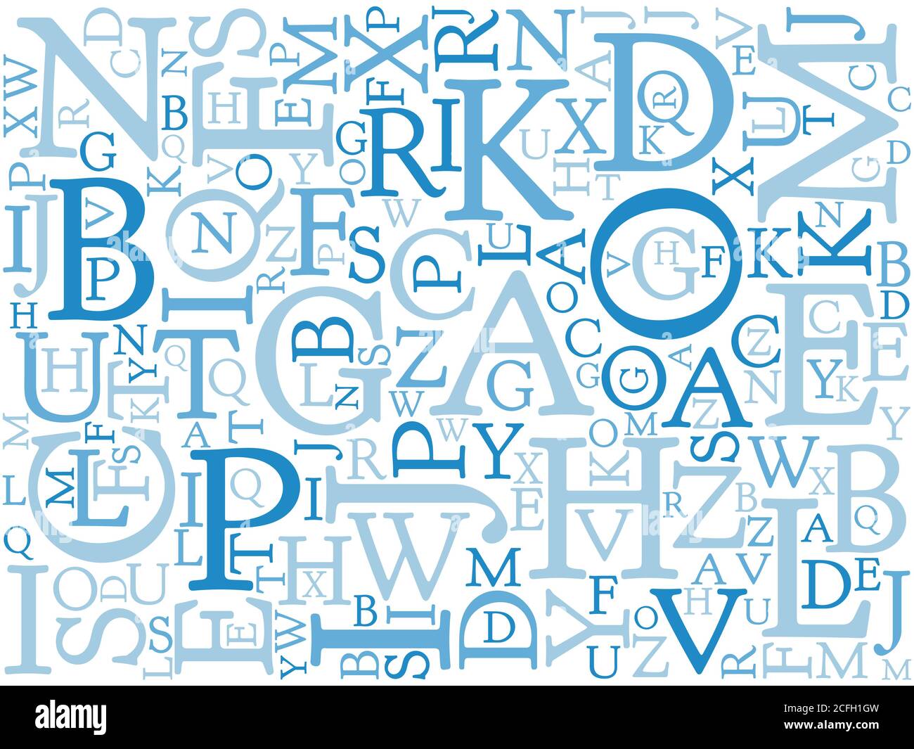 Background Mosaic Of Blue Latin Alphabet Letters In Various Sizes