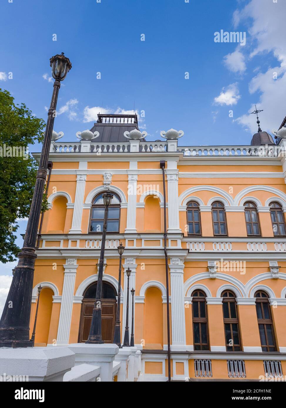 Outdoor architecture details of the Manuc Bei mansion yard and street ...