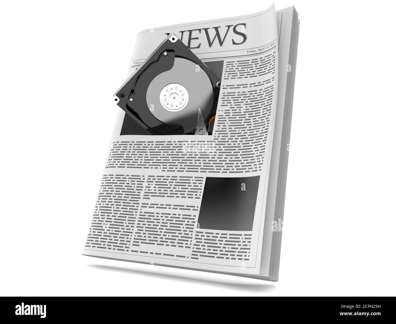 Hard drive inside newspaper isolated on white background Stock Photo ...