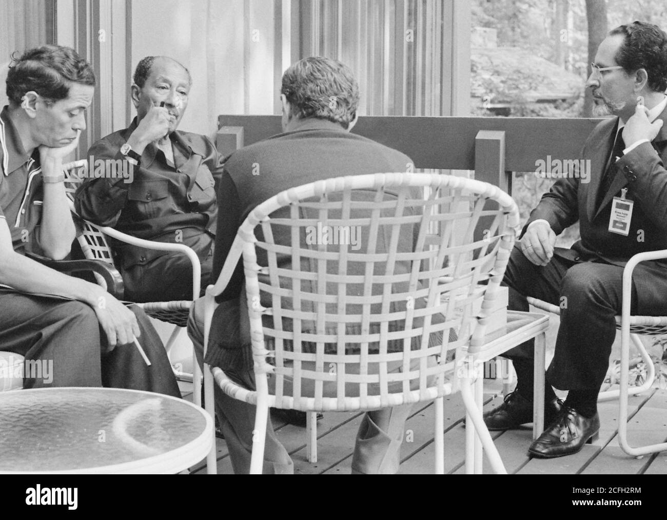 Anwar Sadat with members of the Egyptian delegation at Camp David. ca ...