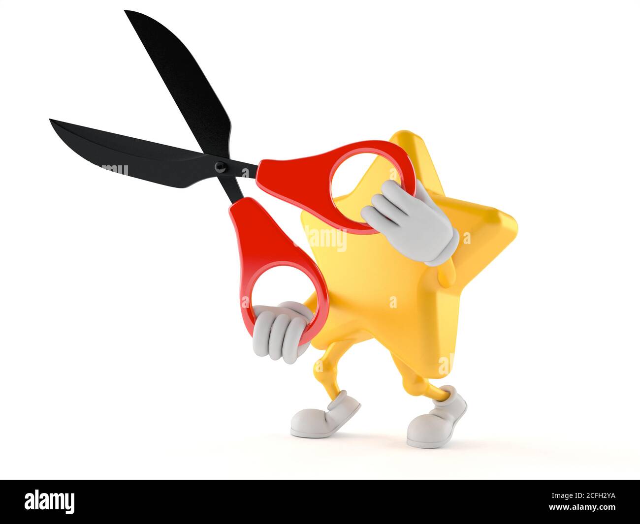 Star character holding scissors isolated on white background Stock ...