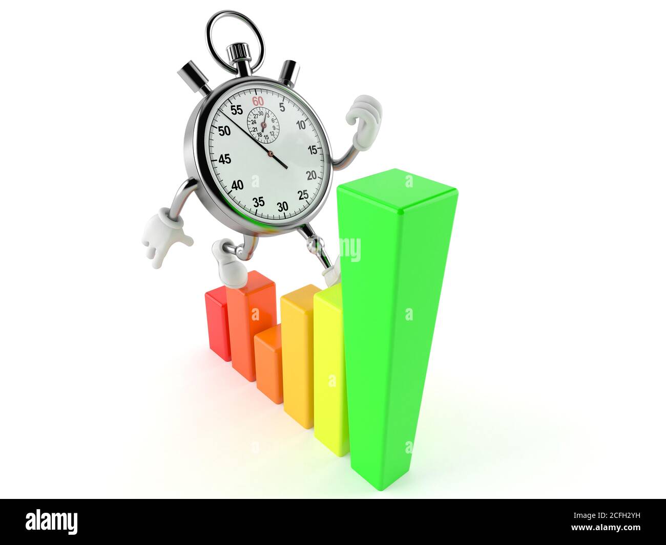 Stopwatch character with chart isolated on white background Stock Photo ...