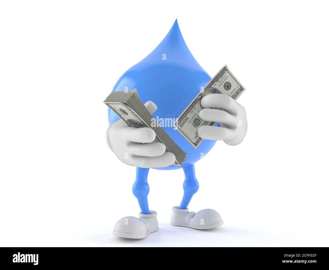 Water drop character counting money isolated on white background Stock ...