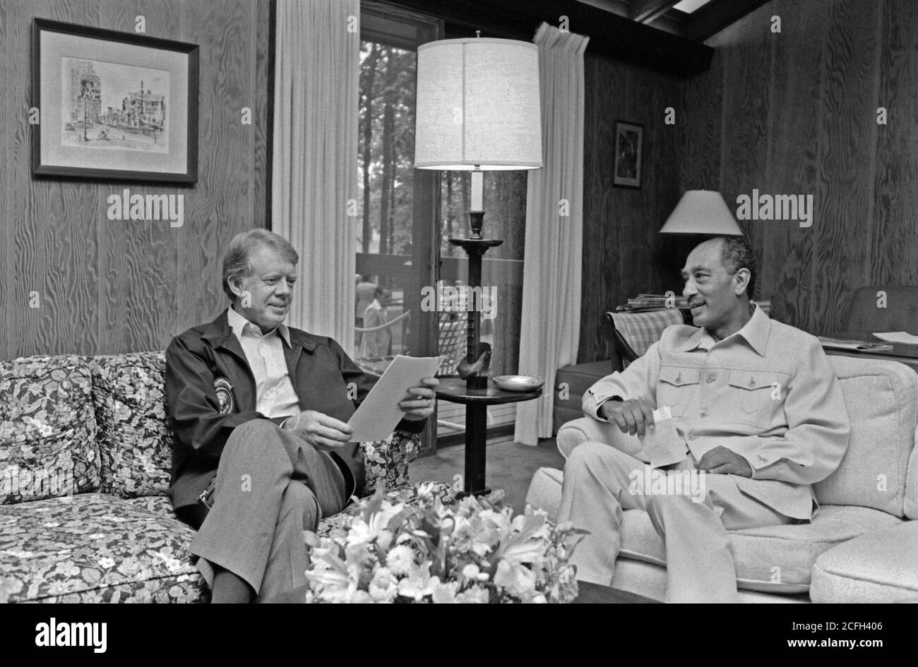 Jimmy Carter and Anwar Sadat at Camp David ca. 17 September 1978 Stock ...