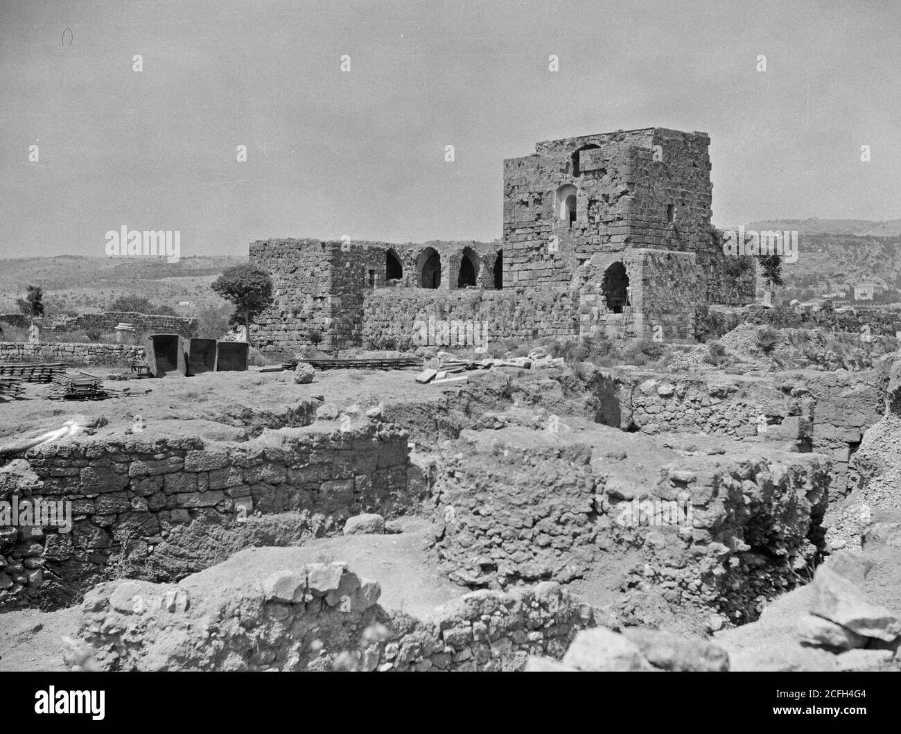 Jebeil. (Biblos). The Crusader castle showing flanking towers and ...