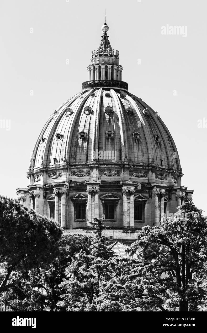 Papal Basilica of St. Peter in the Vatican. Detailed view of dome from ...