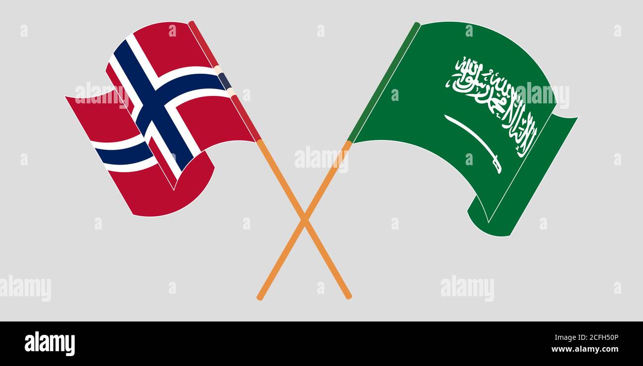 Crossed and waving flags of Norway and the Kingdom of Saudi Arabia ...