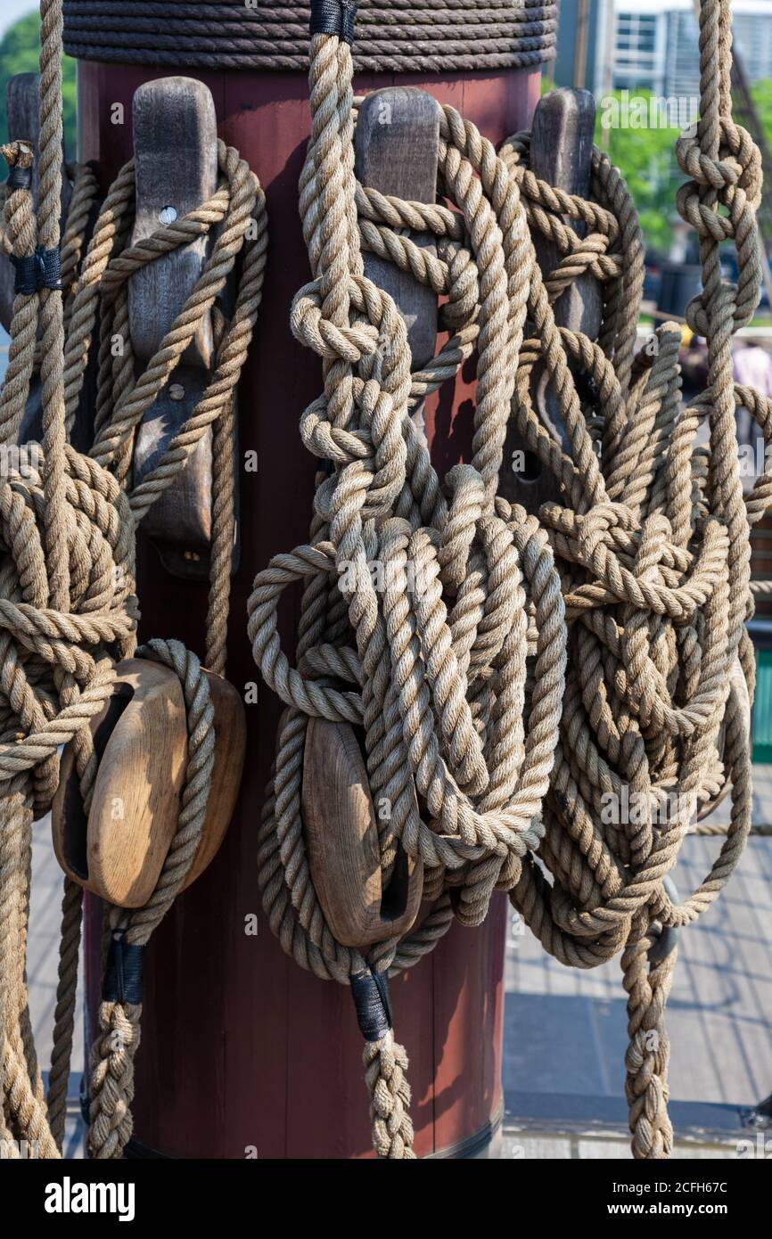 classic tall ship with rope rigging and sails Stock Photo - Alamy