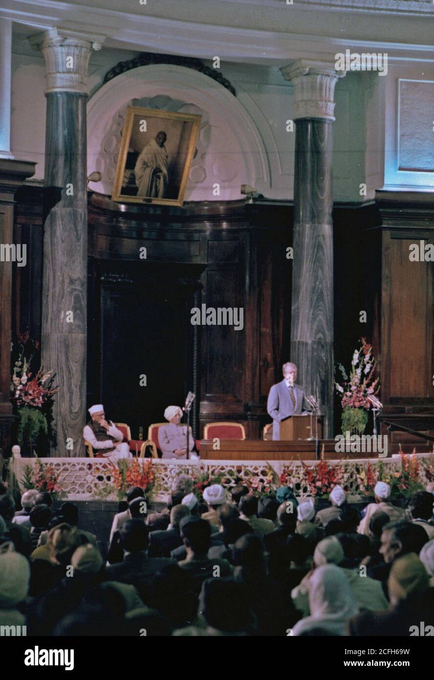 President Carter speaks at the Indian Parliament House ca. 2 January ...
