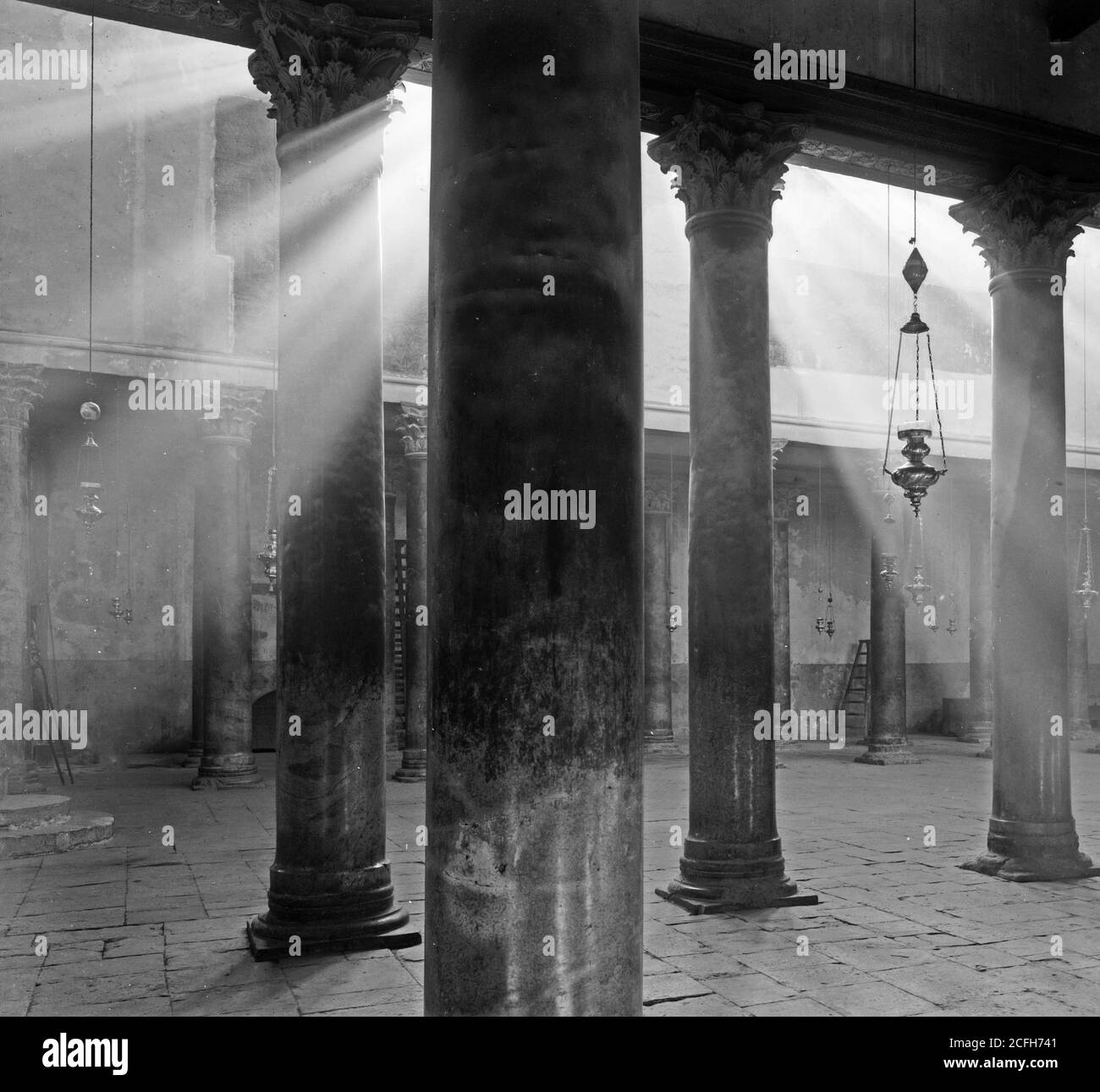 Light-rays through colonnade in Church of Nativity ca. 1898-1946 Stock ...