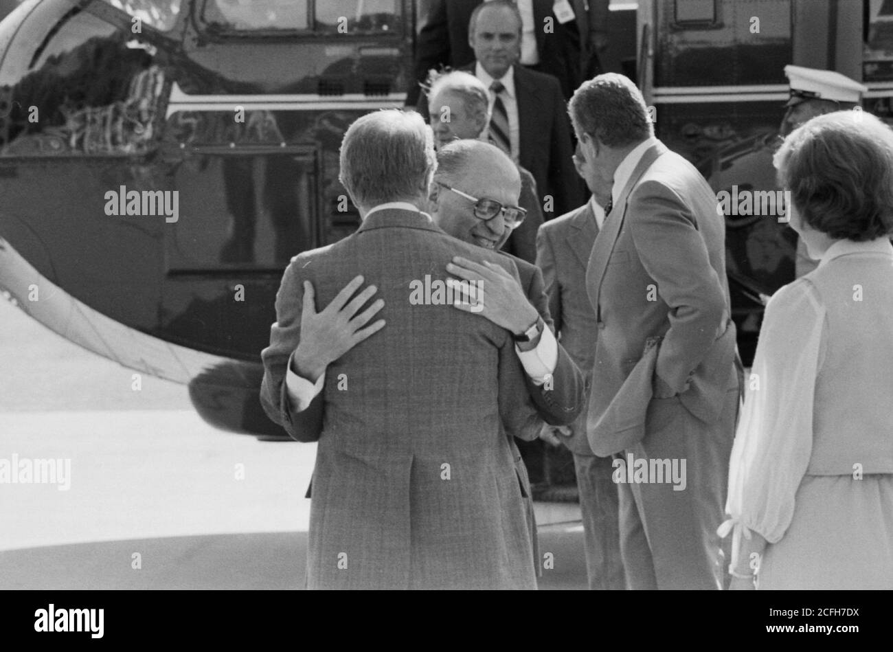 Jimmy Carter welcomes Menachem Begin to Camp David ca. 5 September 1978 ...