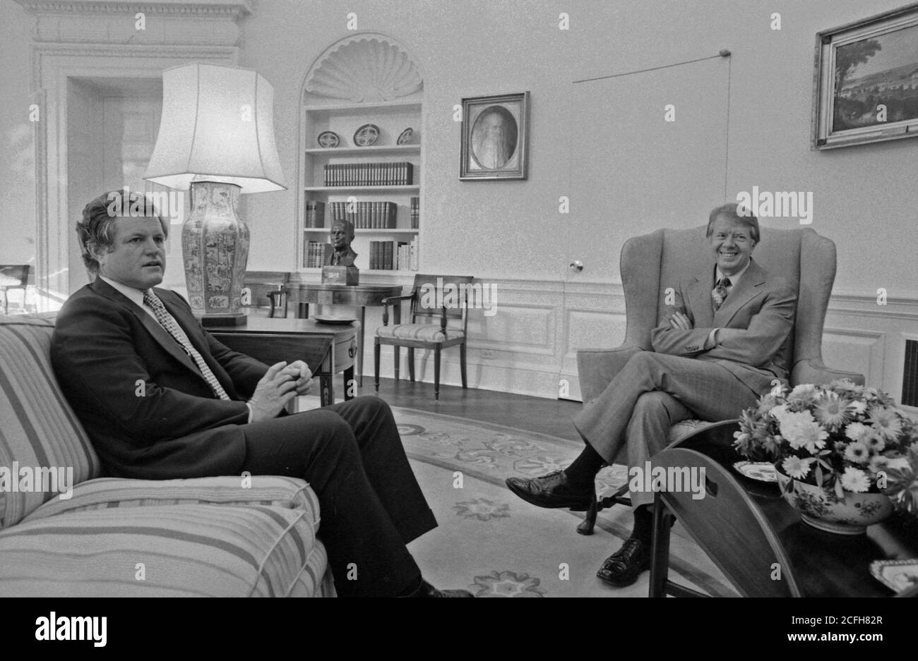 Jimmy Carter meets with Senator Edward Kennedy in the Oval Office Stock ...