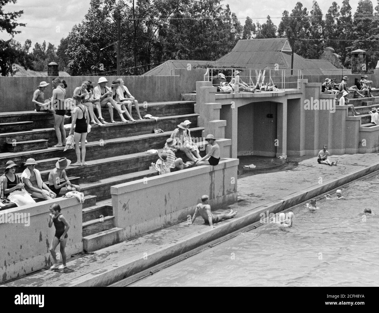 Original Caption: Kenya Colony. Nairobi. The Salisbury Hotel swimming ...